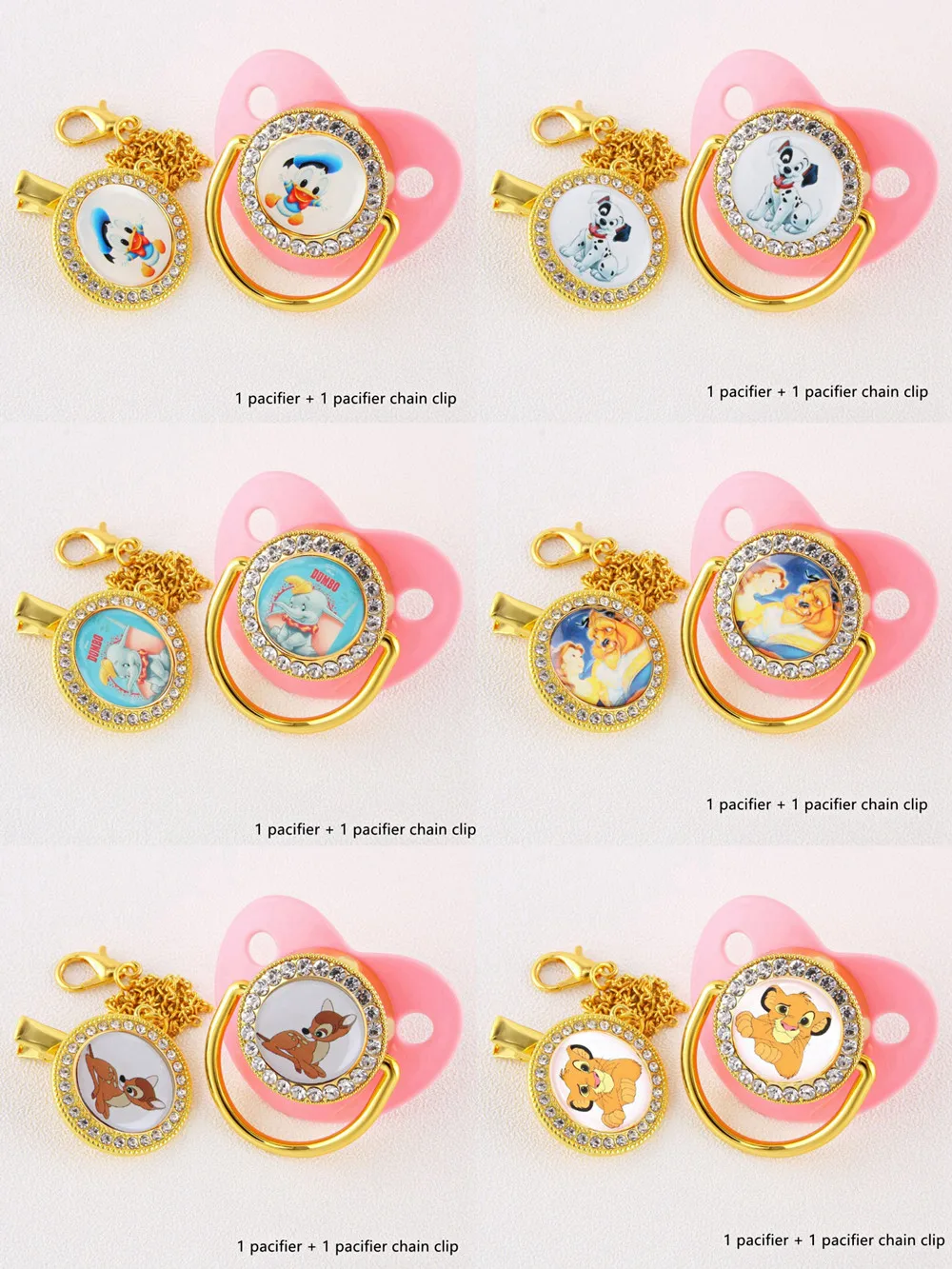 [1 set] Disney cartoon animal pink baby pacifier Suitable for 0 18 ...