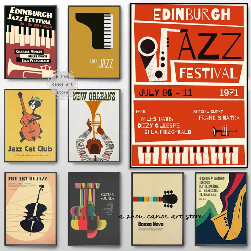 Vintage-Jazz-Poster-Musician-Saxophone-Guitar-Piano-Music-Quotes-Art ...