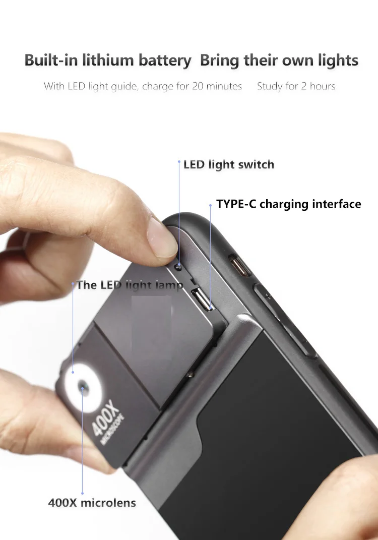 400x Microscope Phone Macro Lens Portable Smartphone Case with LED ...