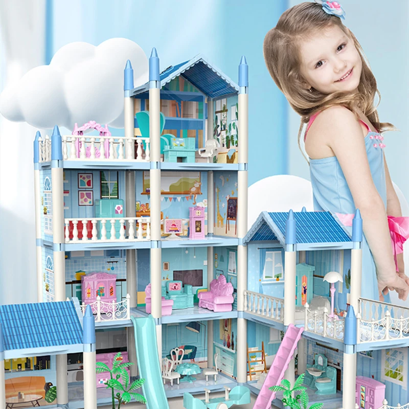 Diy-Play-House-Toys-For-Girls-Children-Gifts-14-Rooms-Big-Blue-Villa ...