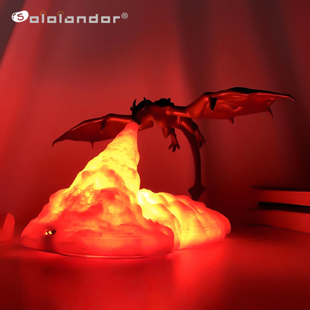 3D Printed LED Fire Dragon Lamps Night Light Rechargeable Mood Soft ...