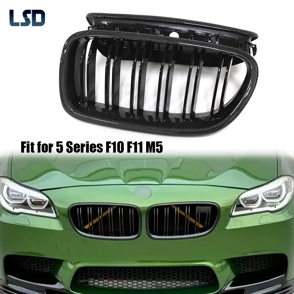 2Pcs For BMW 2010-16 5 Series F10 F11 M5 Dual Slats Front Grille Real ...