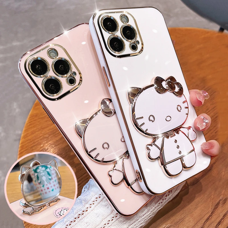 Cute-Hello-Kitty-Mirror-Bracket-Holder-Case-For-iPhone-15-11-12-13-14 ...