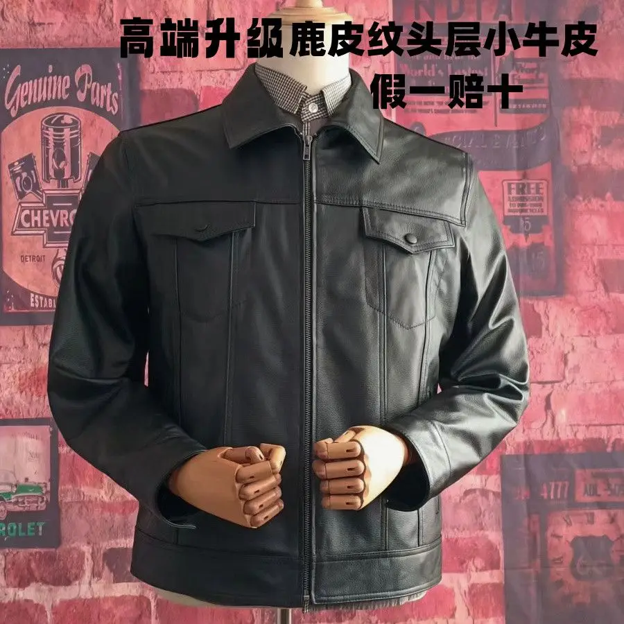 Real-Top-Layer-cowhide-Lapel-Men-s-Genuine-Leather-Jacket-Trend-Fashion ...
