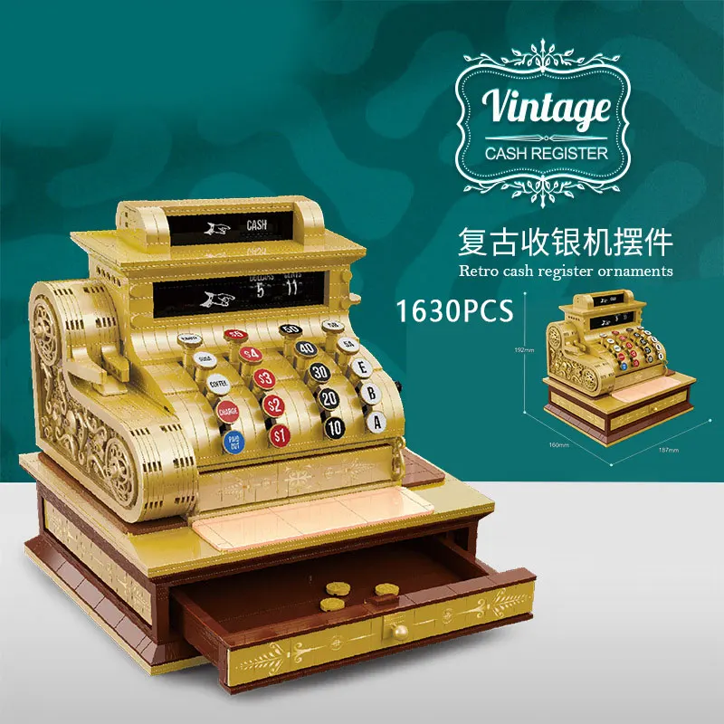 1630PCS-Creative-Golden-Vintage-Cash-Register-Building-Blocks-Idea-MOC ...