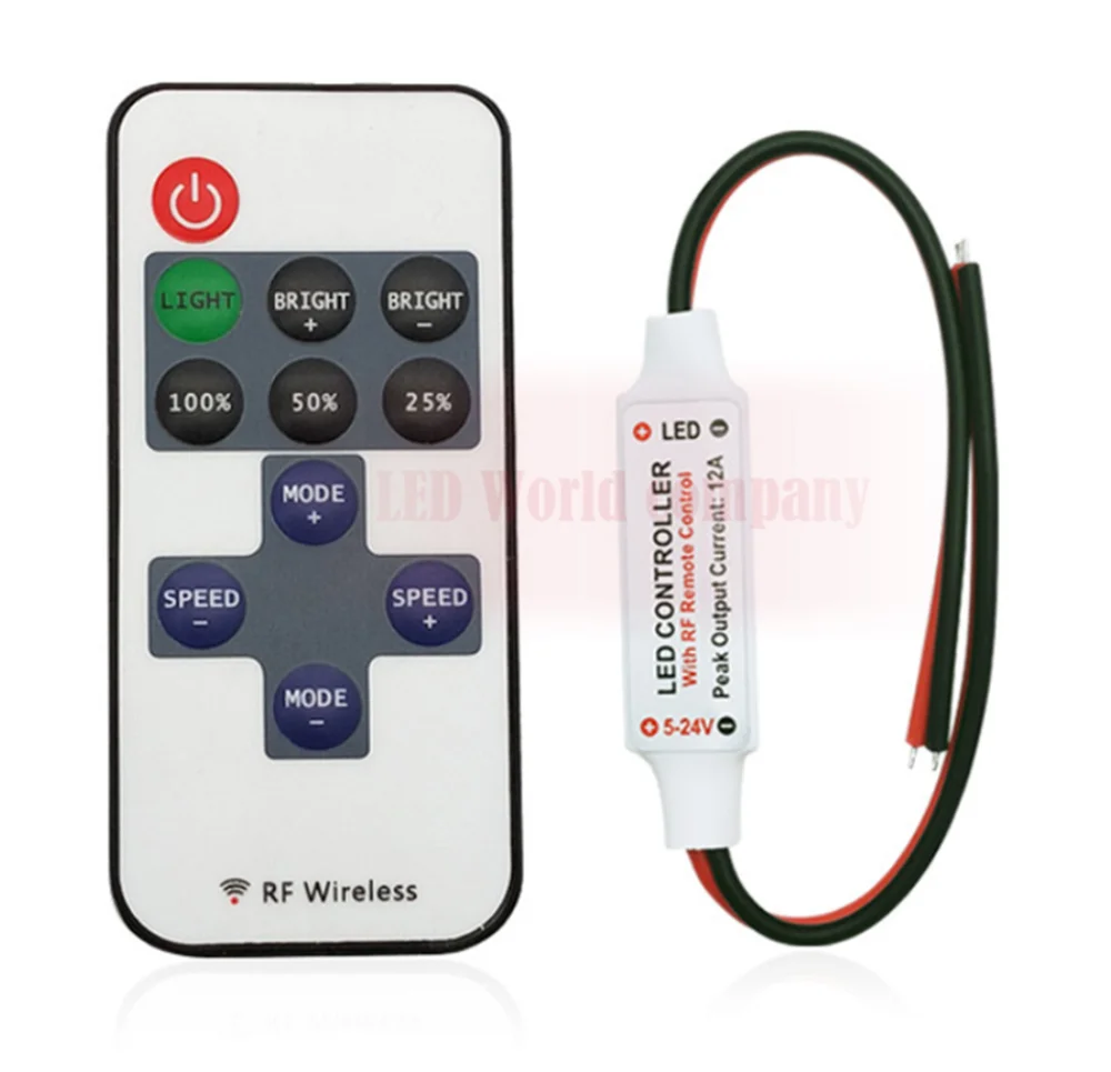LED-Strip-Controller-Mini-Dimmer-RF-Remote-DC-5V-12V-24V-Controller-For ...