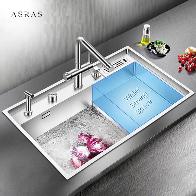 ASRAS 304 Stainless Steel Kitchen Stepped Sink 4mm Thickness 220mm ...