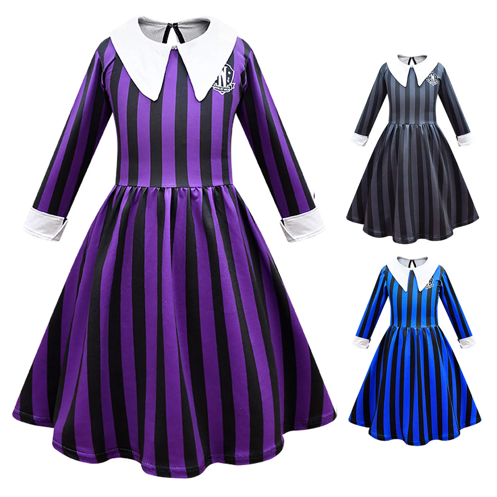 Addams traje de Cosplay para niños, uniformes de cuello blanco, vestido ...