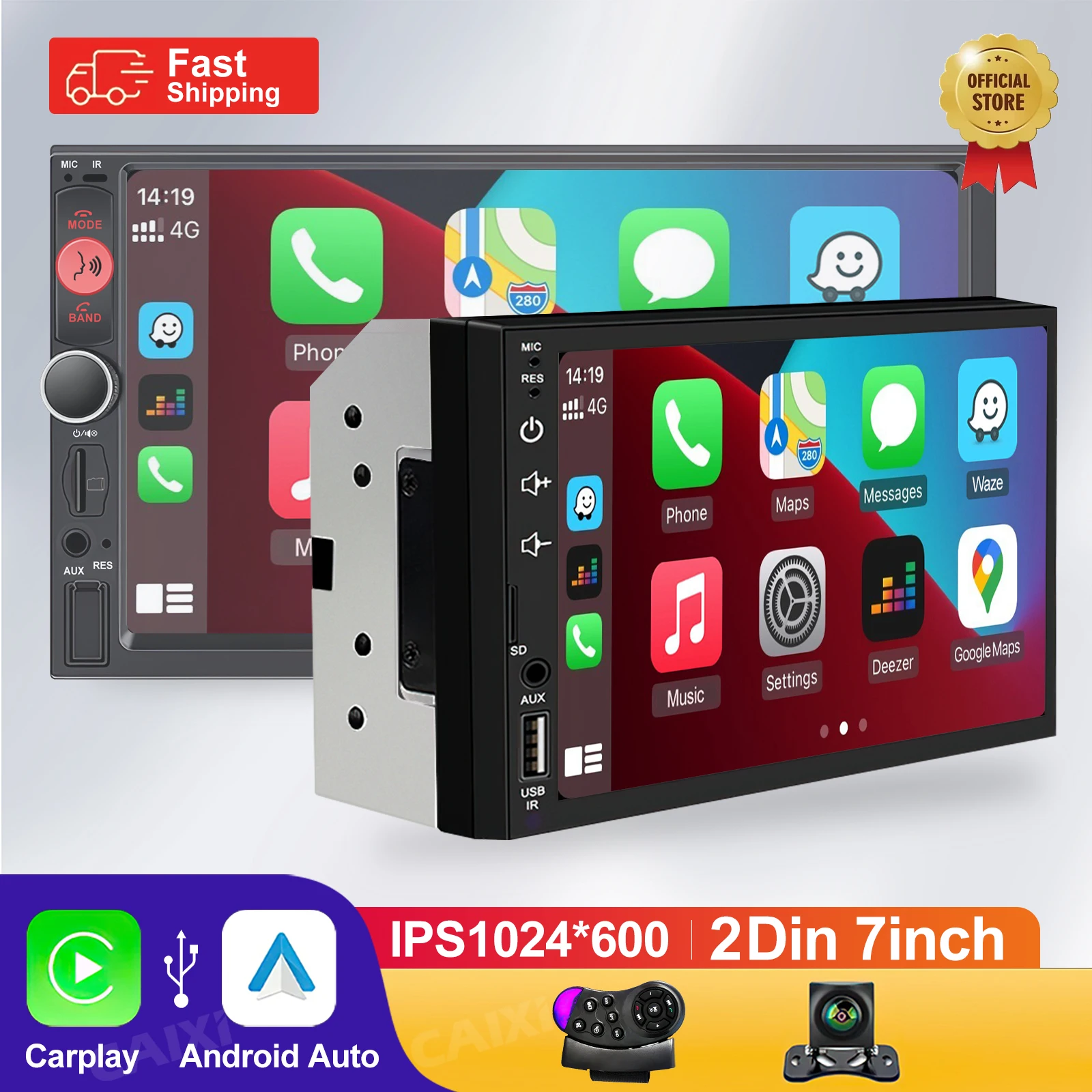 HD 7inch IPS 1024*600 2din Stereo Carplay Android auto Car Radio ...