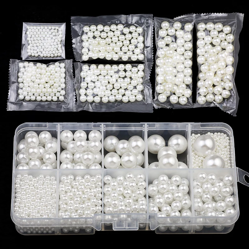 ABS No-Hole Imitation Pearl Beads Loose Round Acrylic Bead Kit Set Box ...