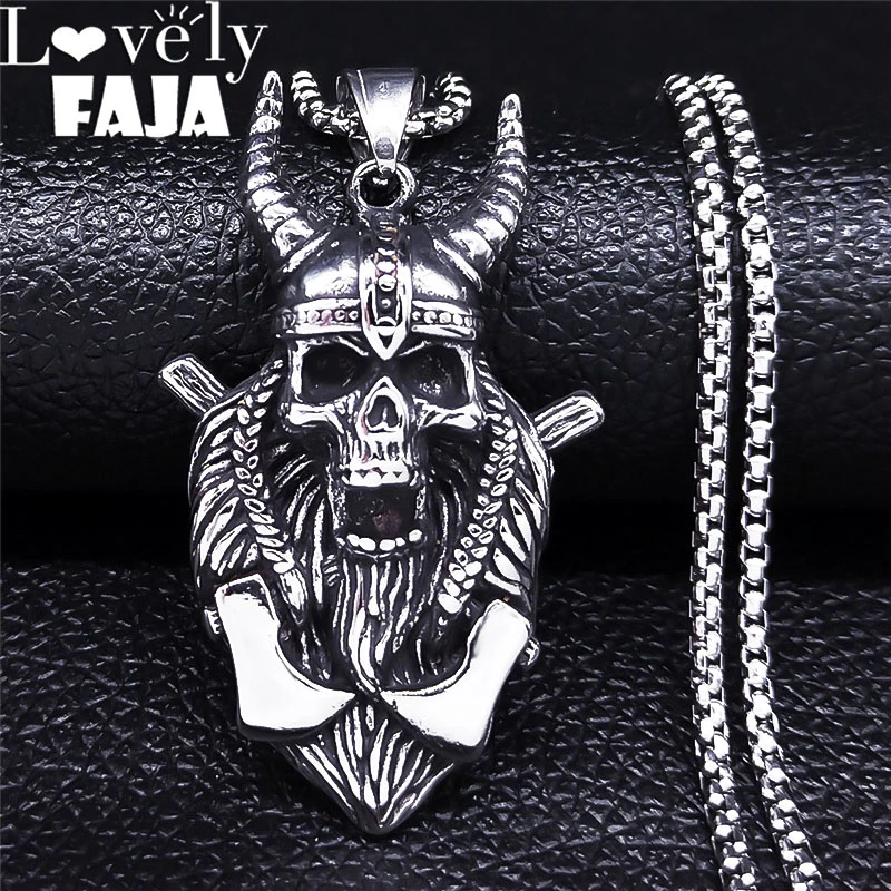 Hip Hop Skull Viking Axe Satan Goat Sheep Head Necklaces Punk Men ...