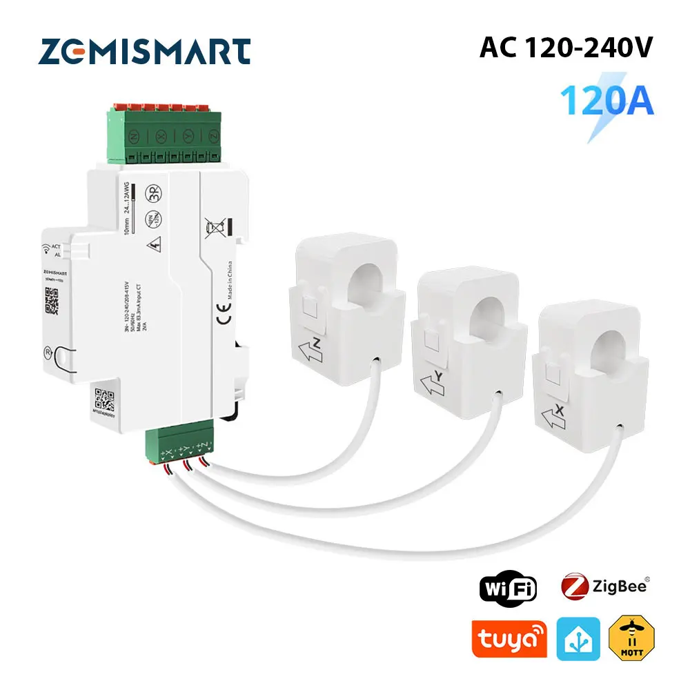 Zemismart-120A-Smart-Din-rail-Energy-Meter-Zigbee-WiFi-3-Phase-Power ...