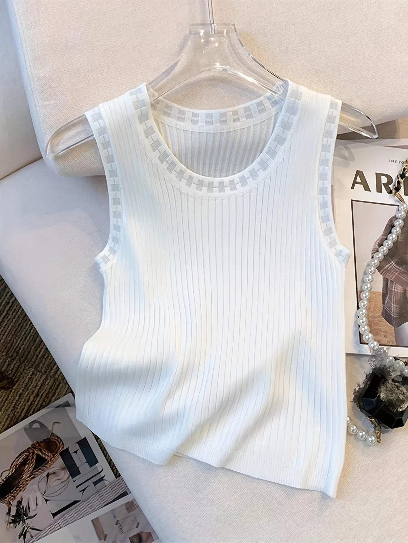 2024-Thin-Elastic-Contrast-Trim-Crew-Neck-Tank-Top-Casual-Sleeveless ...