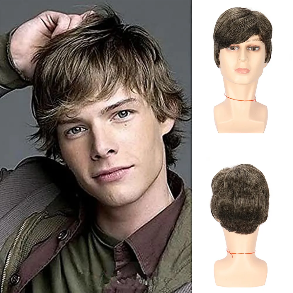 Men-s-wig-mechanism-headgear-dark-brown-short-curly-hair-chemical-fiber ...