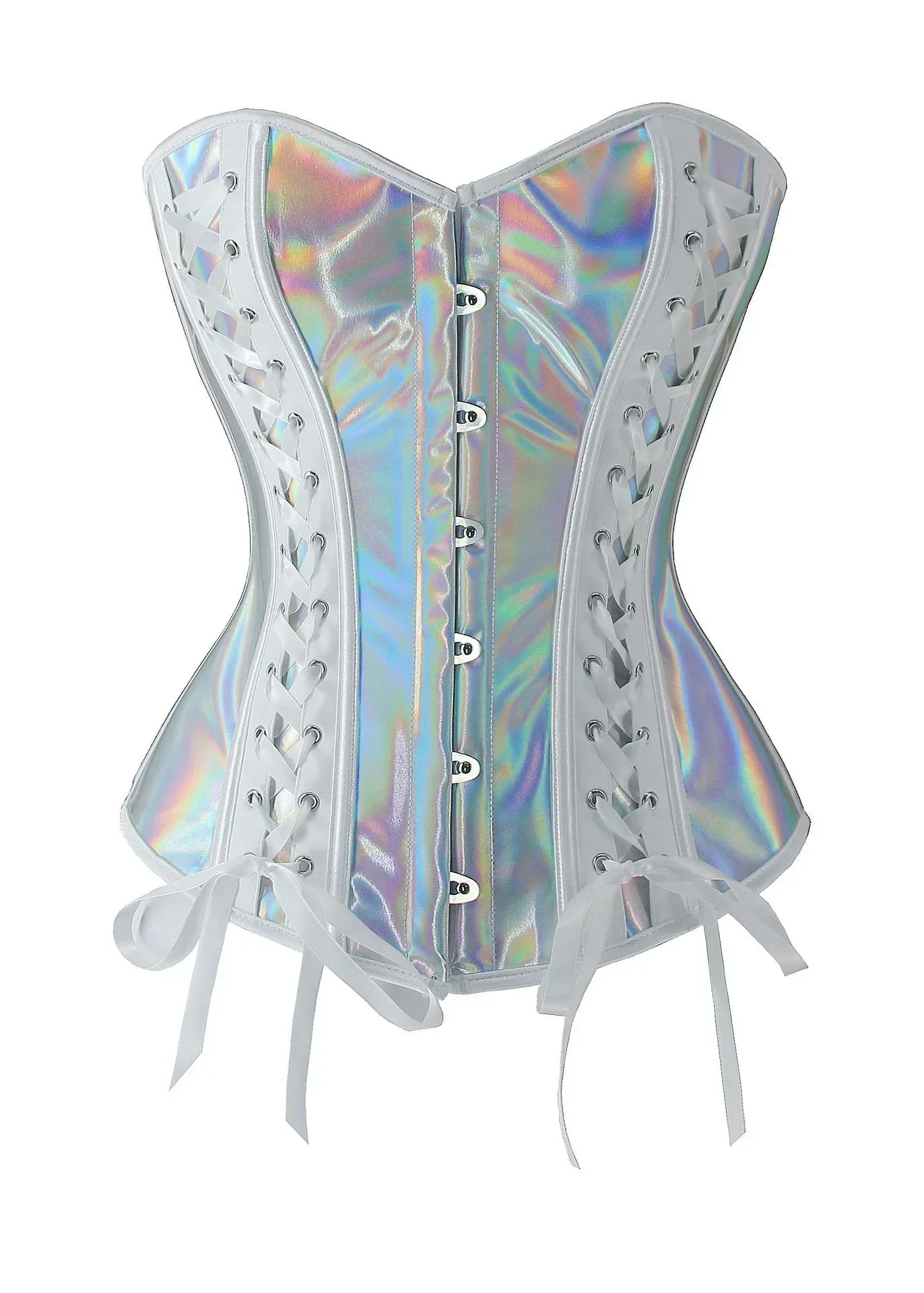 Steampunk Corset Top PU Leather Women Gothic Overbust Sexy Silver ...