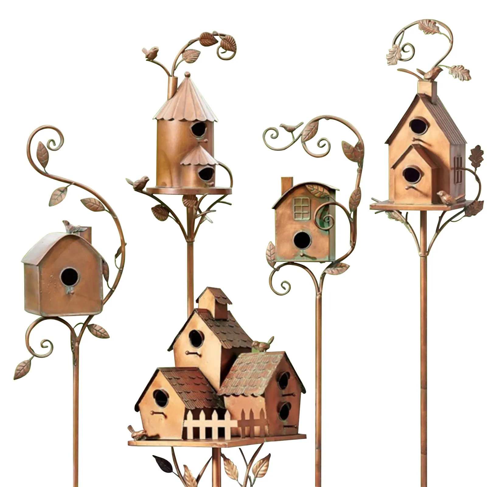 Birdhouse Garden Stakes Metal Art With Rod Outdoor Bird House Garden ...
