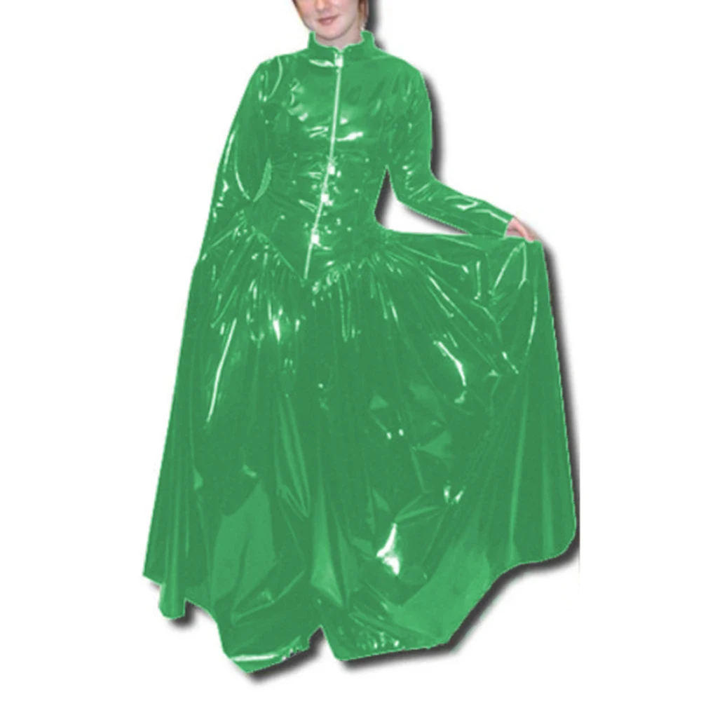 Elegant-Evening-Dress-Glossy-PVC-Leather-A-Line-Long-Sleeve-High-Neck ...