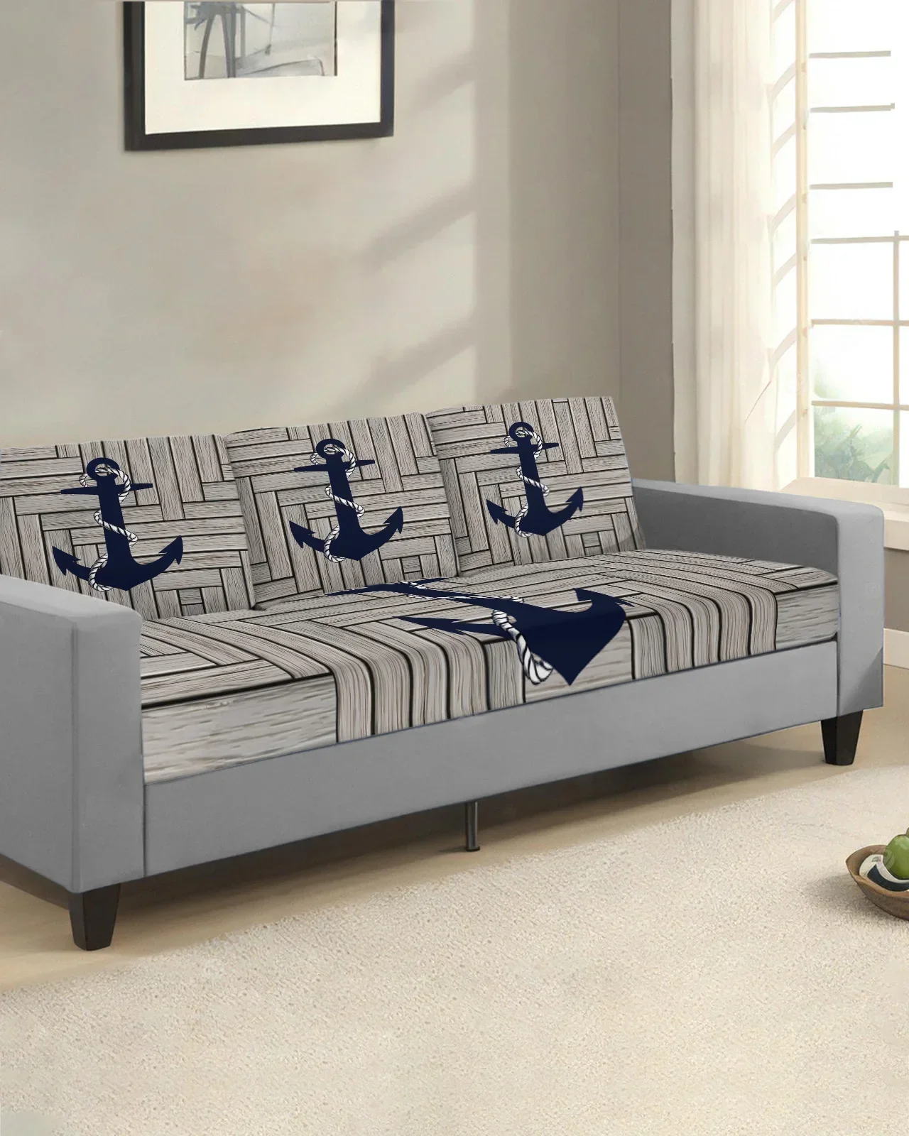 Wood-Texture-Marine-Anchor-Sofa-Seat-Cushion-Cover-Furniture-Protector ...