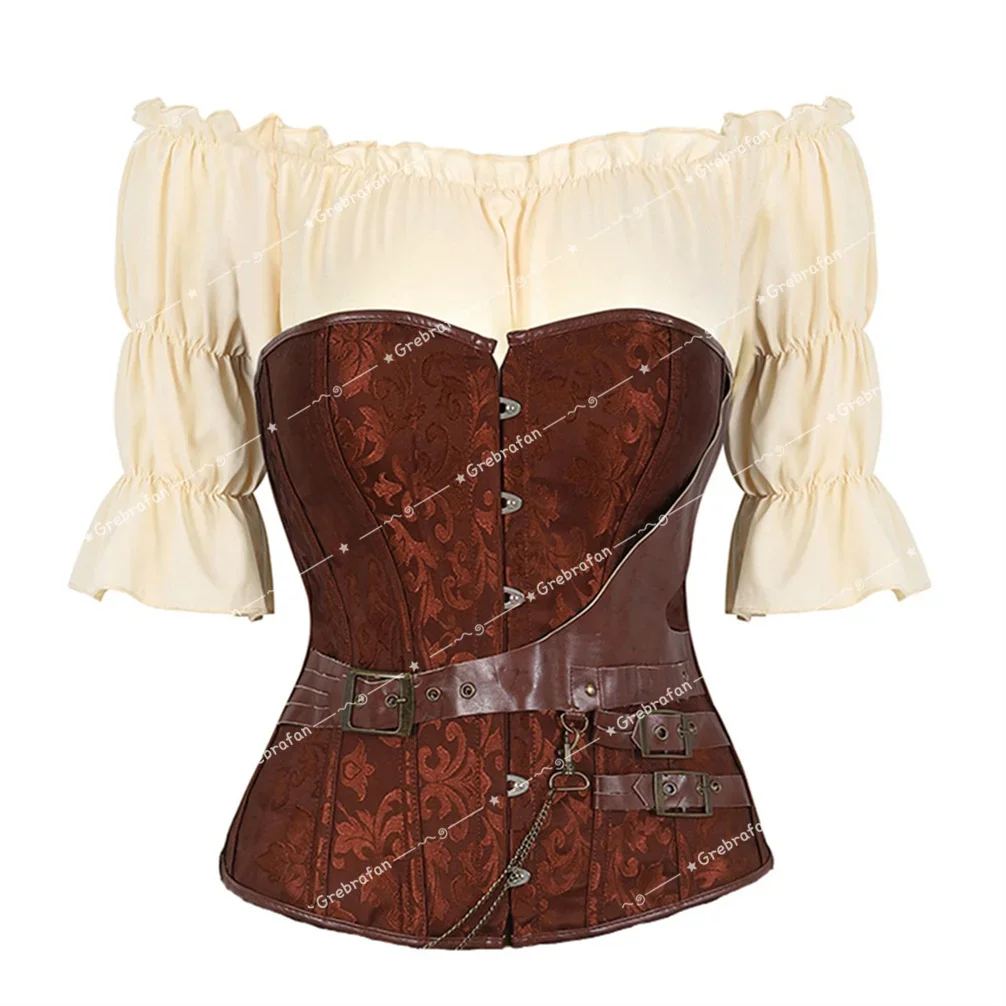Steampunk-Corsets-Leather-Bustiers-with-Blouse-Halloween-Costumes ...
