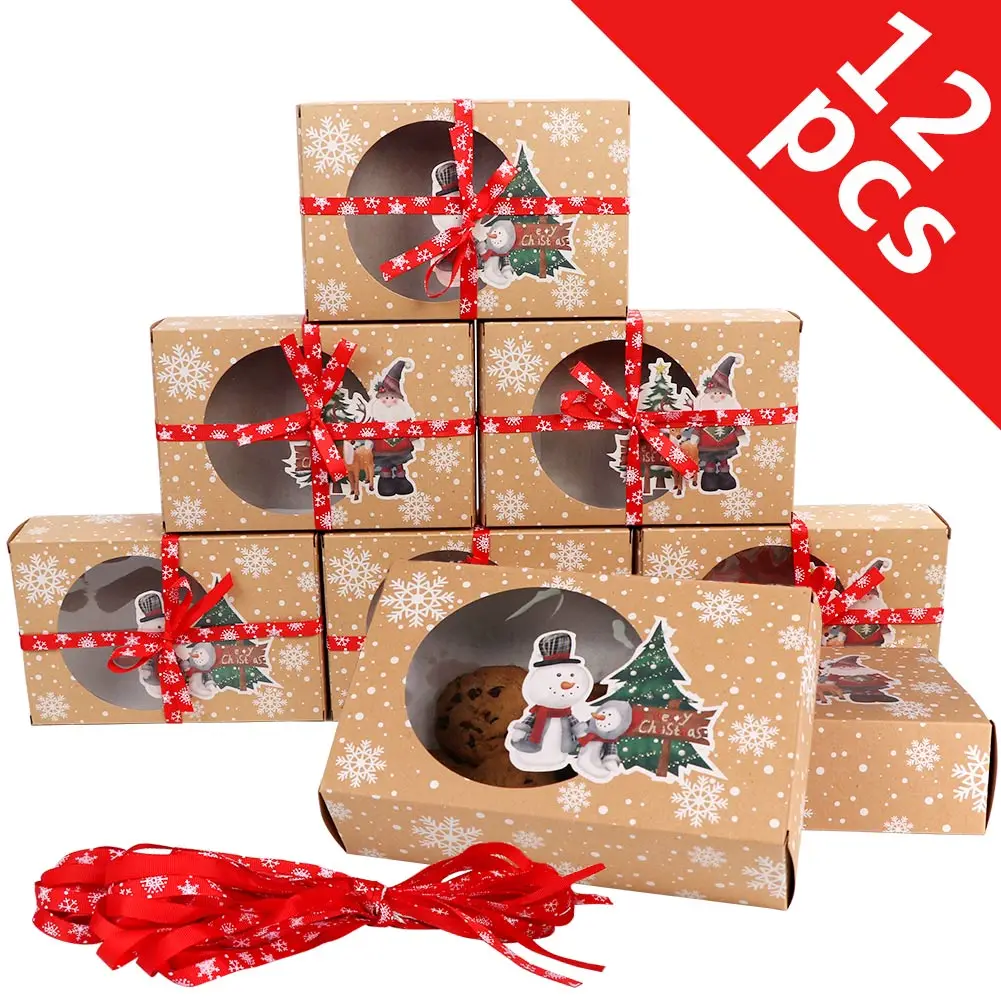 12 Packs Christmas Cookie Boxes with Window Kraft Bakery Boxes with ...