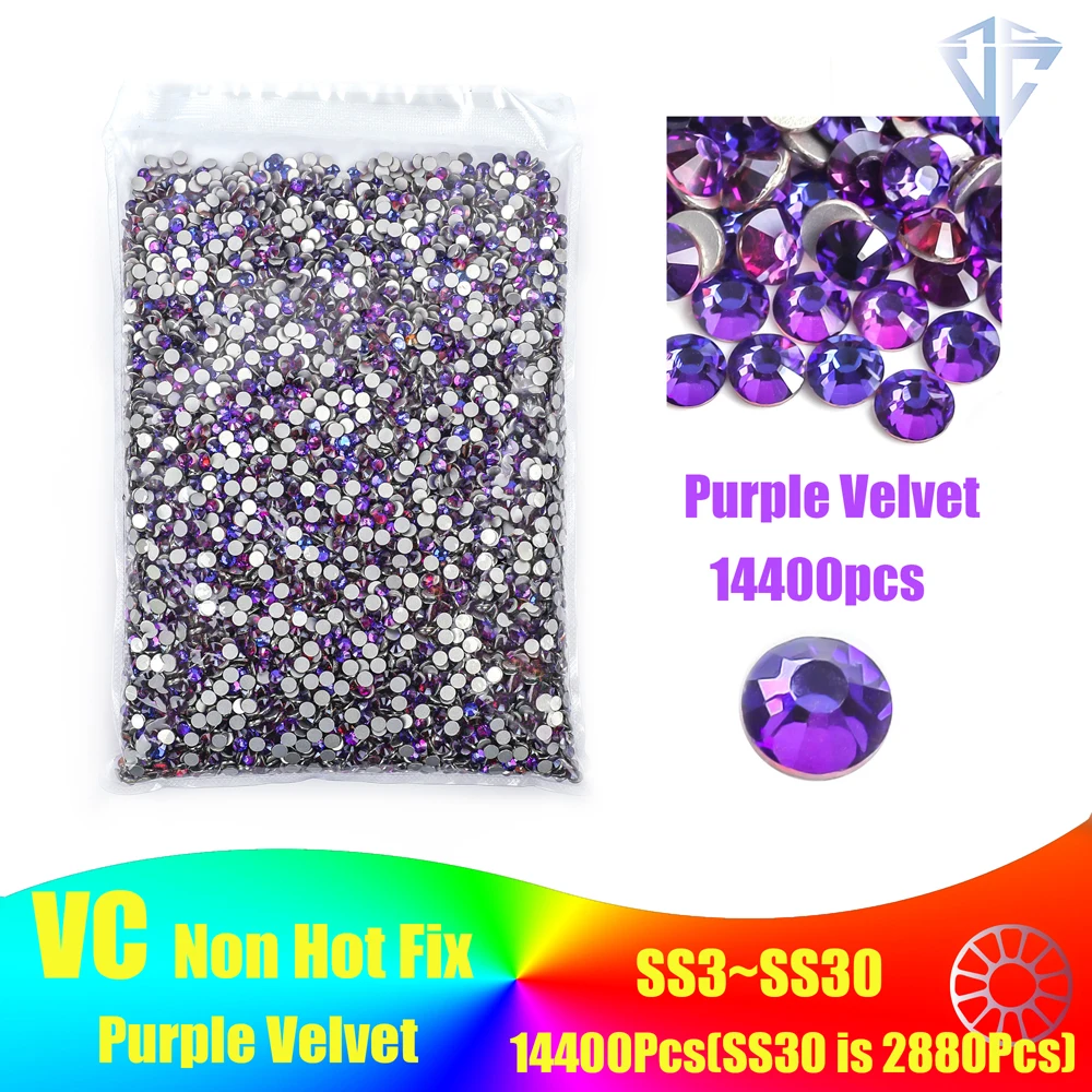 Hot Sale Big packet Purple Velvet Glitter Crystal Non Hot Fix ...