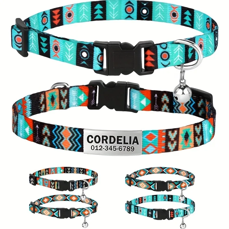 Customized Bohemian Ethnic Style Pet Dog Cat Collar Engravable Name ...