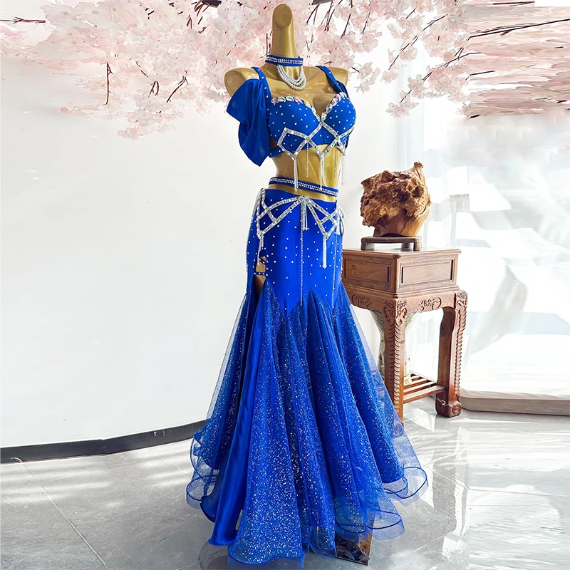 Belly-Dance-Suit-Diamond-Bra-Belt-Chiffon-Big-Swing-Skirt-Performance ...