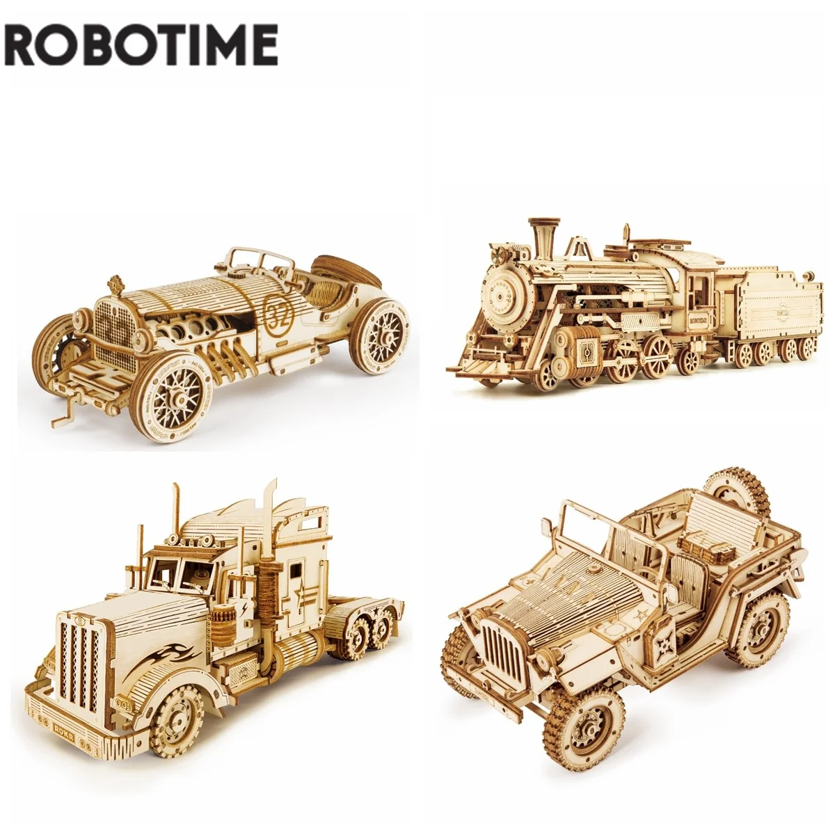 Robotime-Rokr-4pcs-DIY-Movable-Steam-Train-Car-Jeep-Wooden-Model ...