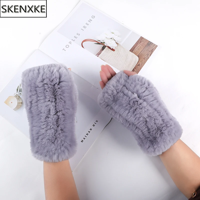 New-Women-100-Real-Genuine-Knitted-Rex-Rabbit-Fur-Mittens-Winter-Warm ...