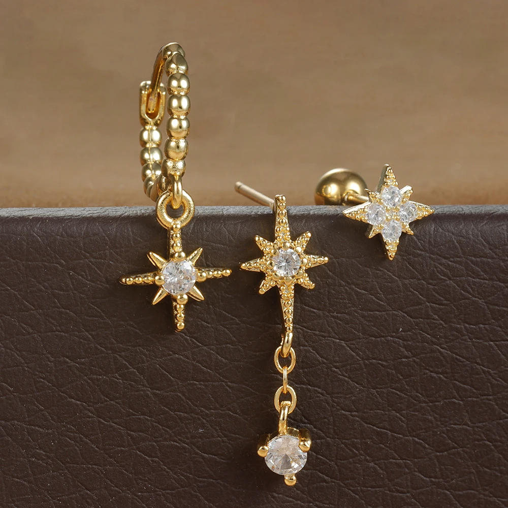 3PCS-Stainless-Steel-Chain-Star-Earring-Set-For-Women-Design-Senior ...