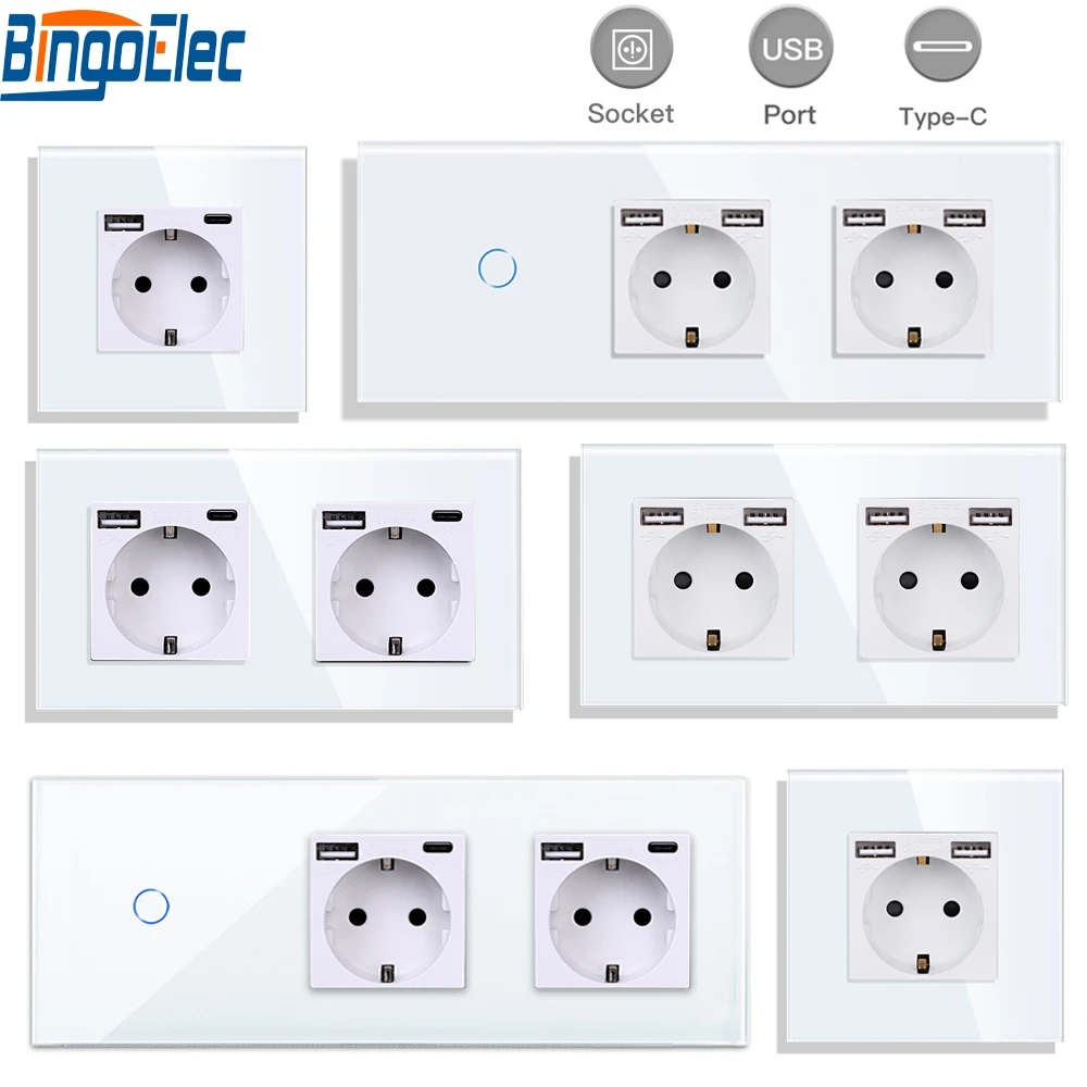 EU-Standard-Single-Power-Socket-Touch-Switch-Crystal-Panel-USB-Double ...