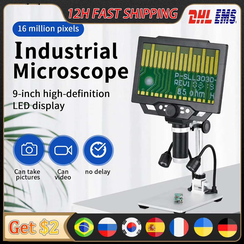 G1600 Digital Microscope 9" 12mp 1-1600x Electronic Video Microscopes ...