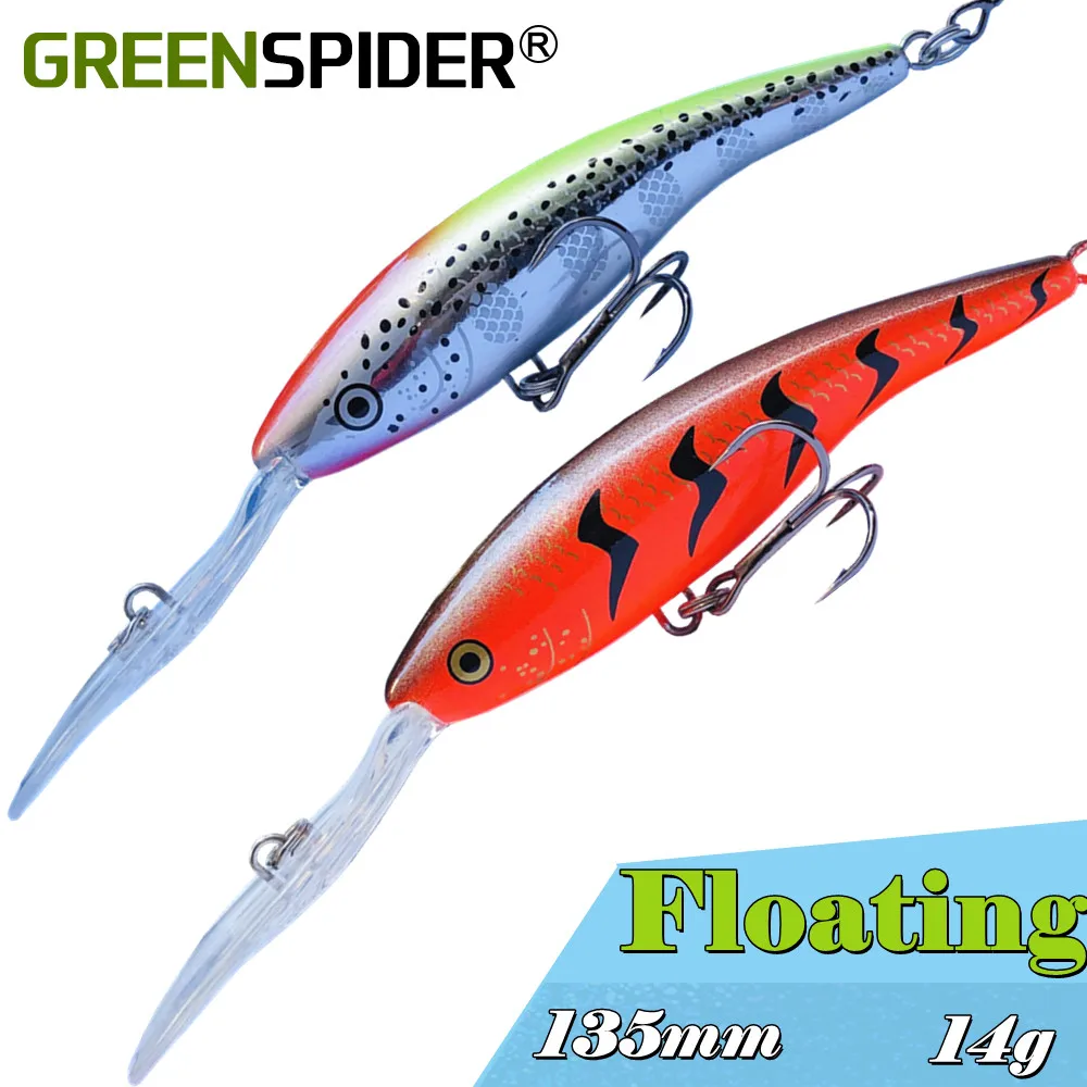 GREENSPIDER Floating Deep Tail Dancer Super Diving Minnow Lure 135mm ...
