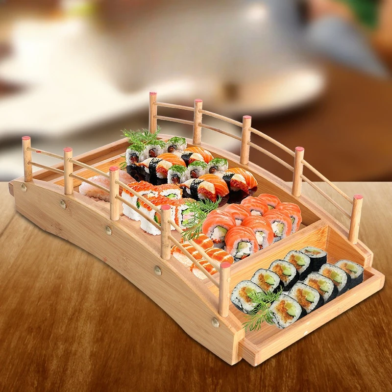 Japanese-wooden-wood-Cuisine-Sushi-Bridge-Boats-Pine-Creative-Sushi ...
