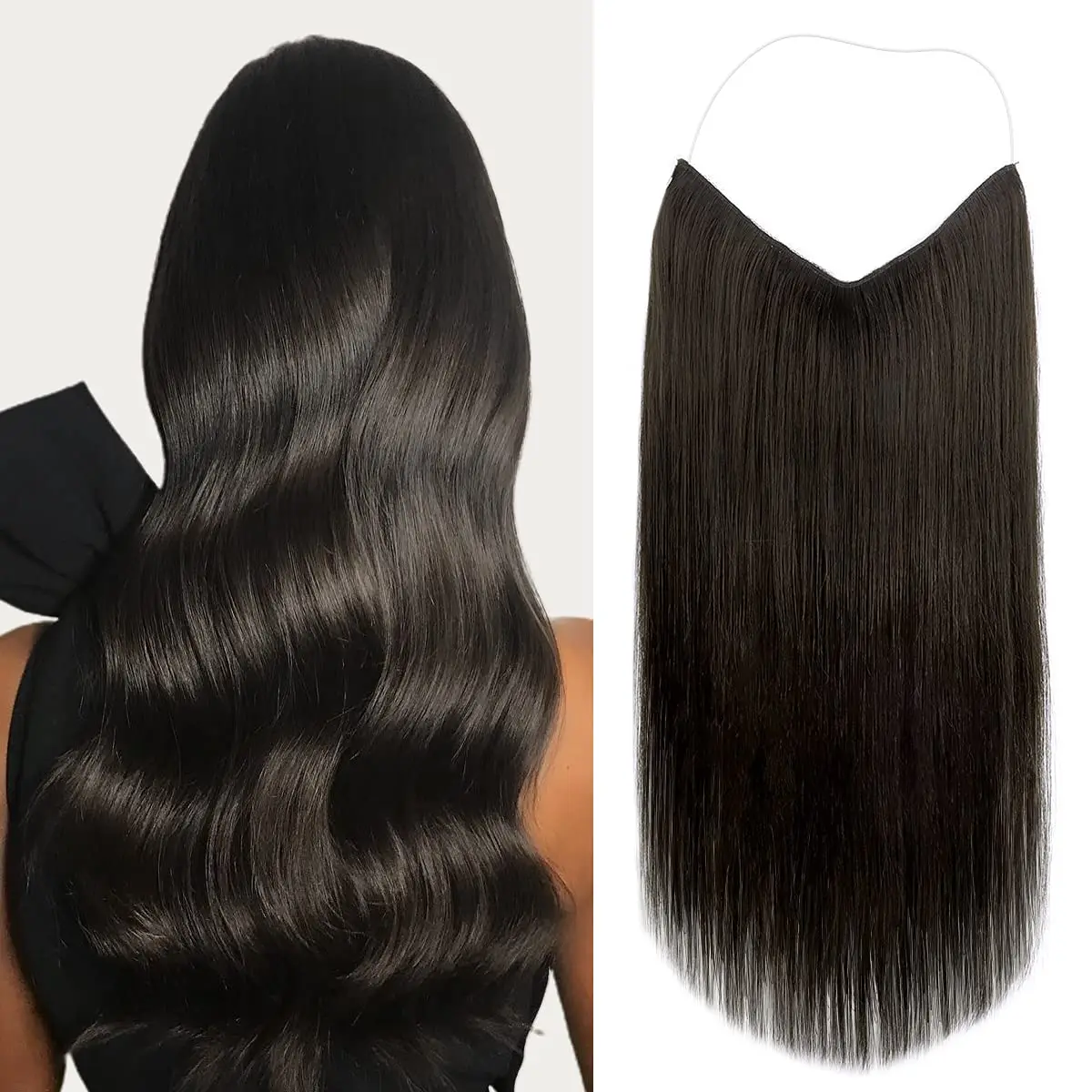 Real-Hair-Extensions-with-Invisible-Fish-Line-1B-Hair-Extensions ...