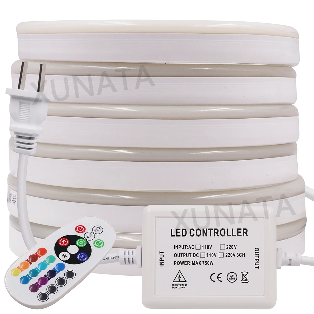 220V 110V RGB Flex LED Neon Rope Light 5m 25m 50m 100m Indoor Outdoor ...