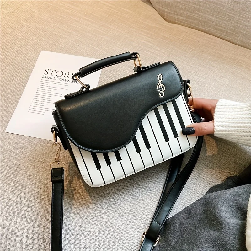 Piano Shape Flap Shoulder Bag Creative PU Leather Portable Handbag ...