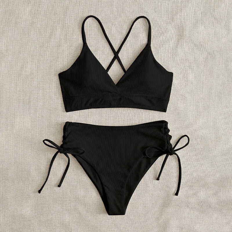 Bikini-acanalado-de-cintura-alta-para-mujer-traje-de-ba-o-Sexy-ba-ador ...
