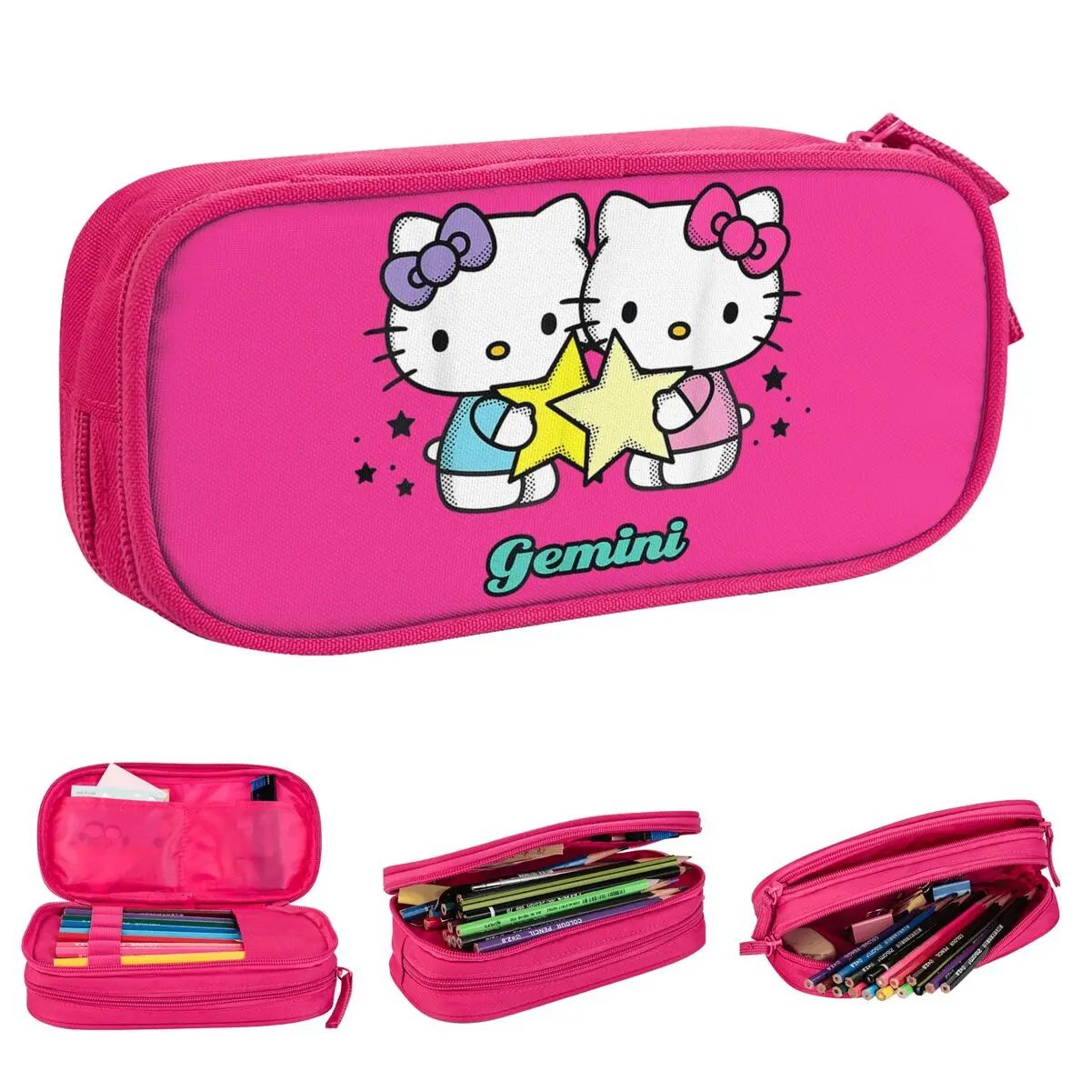 Hello-Kitty-Zodiac-Gemini-Pencil-Cases-New-Pen-Holder-Bag-Kids-Big ...