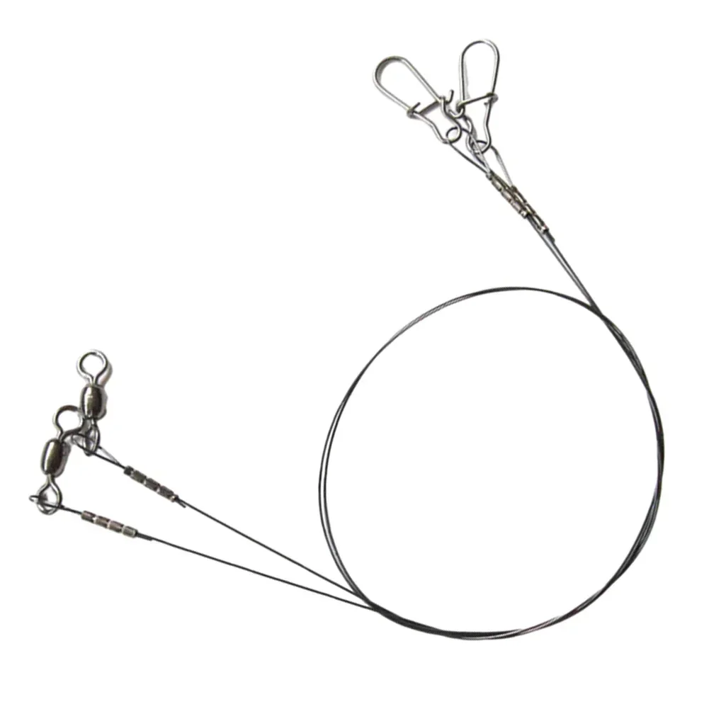 2x Steel Fishing Titanium Wire Leader Line With Swivel Duo-Lock Snap ...