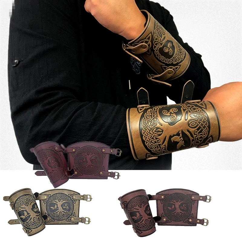 2pcs Leather Buckle Wristband Bracer Arm Cuff Bracers for Halloween ...
