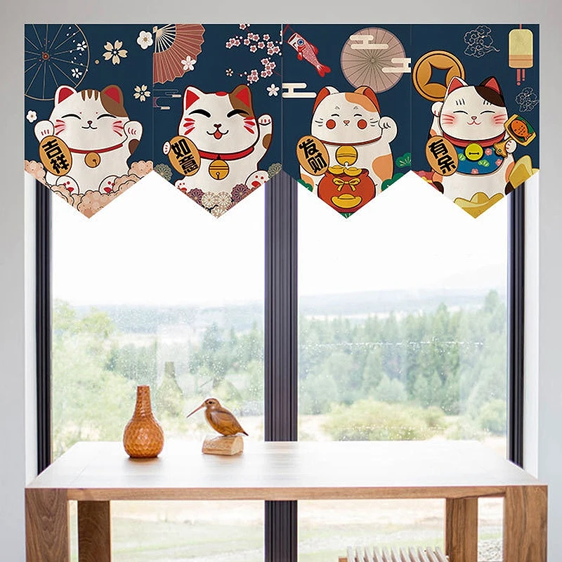 Japanese Short Curtains Sushi Shop Kitchen Half Hanging Curtain Lucky ...