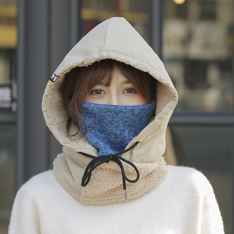 Women-Thick-Fleece-Hooded-Scarf-Hat-Winter-Ear-Neck-Face-Cover ...