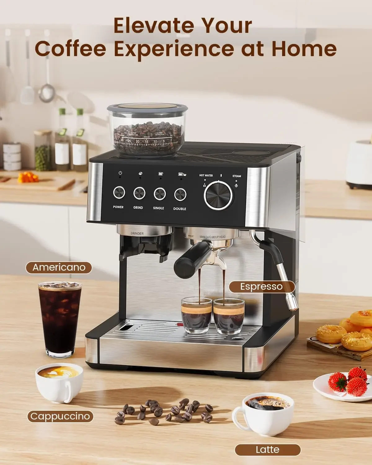 Espresso Machine with Grinder, 20 Bar Expresso Coffee Machines with ...