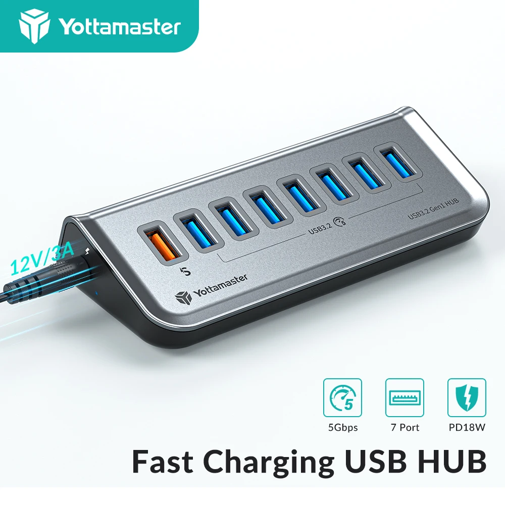 Yottamaster-USB-HUB-5Gbps-High-Speed-7-Port-USB-3-2-GEN1-HUB-18W-Fast ...