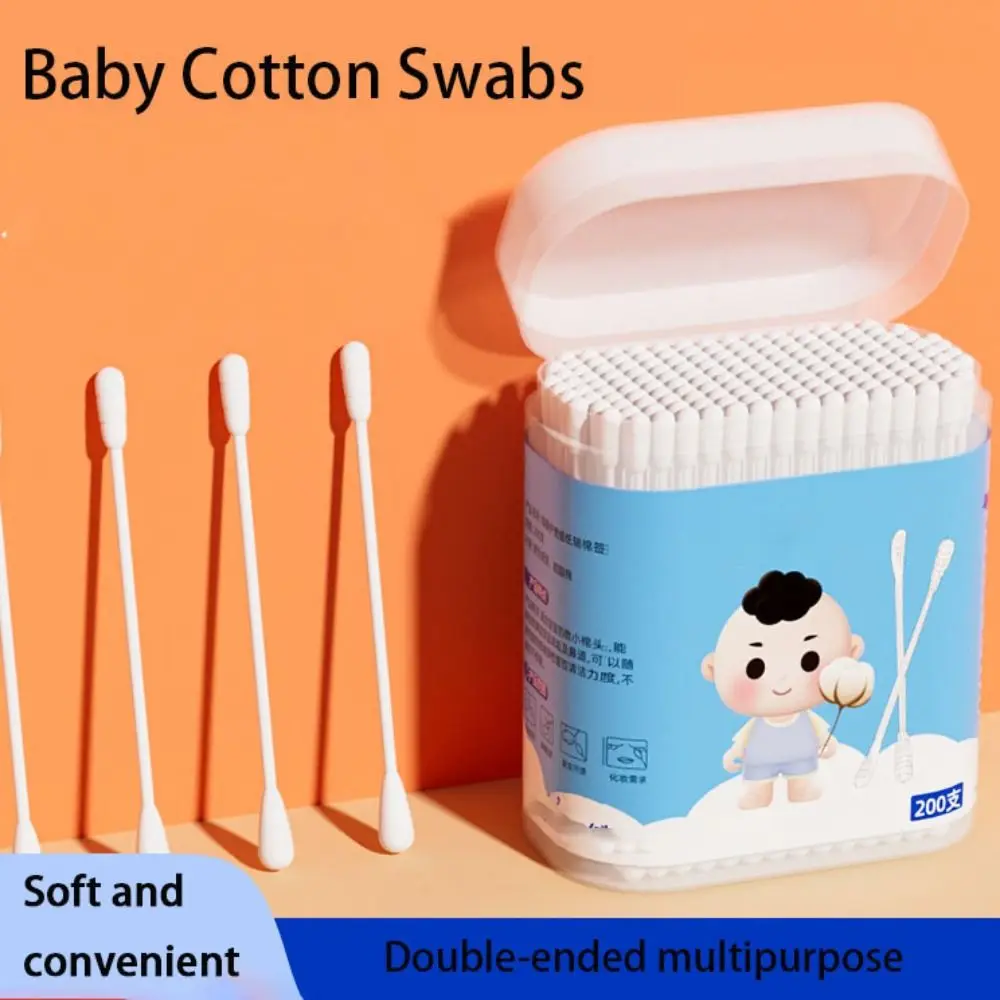 200 pcs Dual Tips Baby Cotton Swab Soft Degreasing Cotton Extra Thin ...