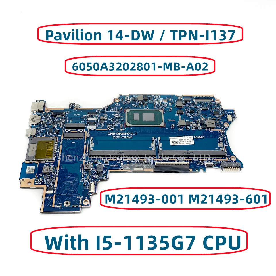 TPN-I137 6050A3202801-MB-A02 For HP Pavilion 14M-DW 14-DW Laptop Motherboard With I5-1135G7 CPU ...
