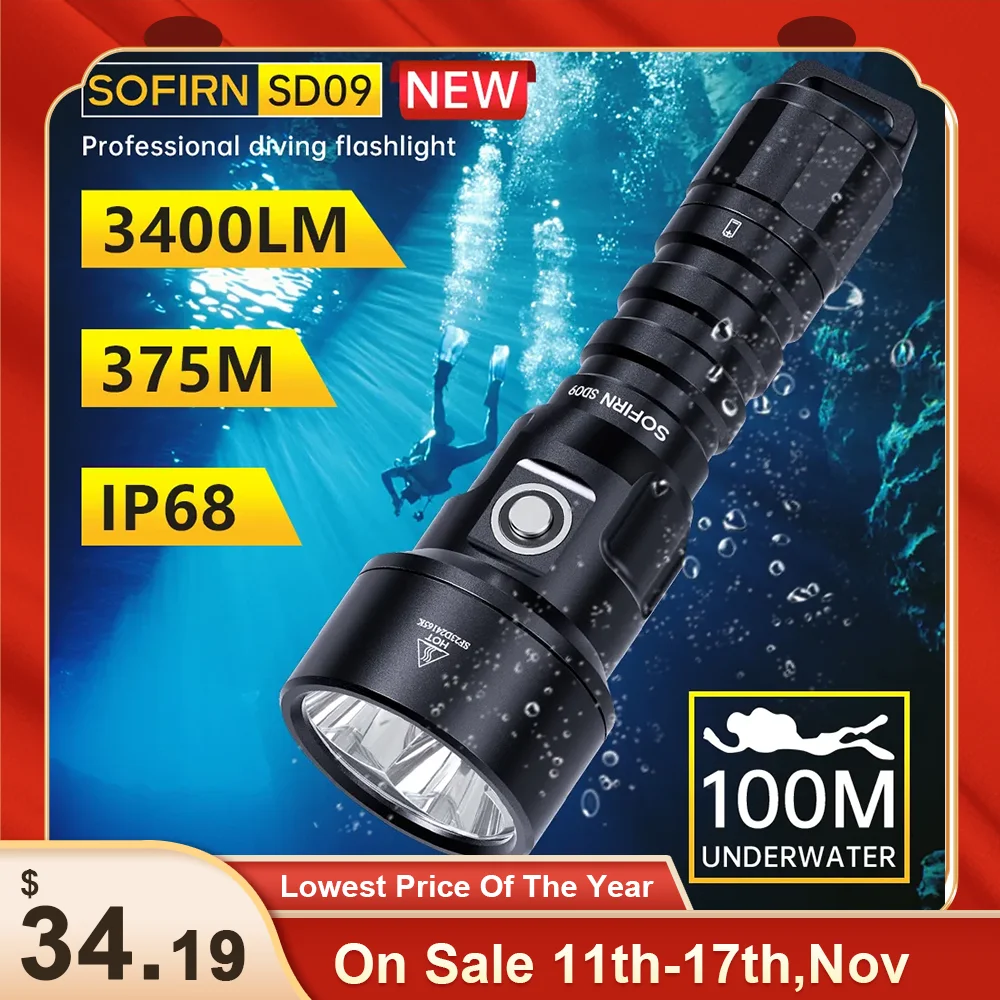 Sofirn-SD09-Diving-Flashlight-SST40-3400lm-Rechargeable-Underwater-Deep-Scuba-Torch-Dive-LED ...