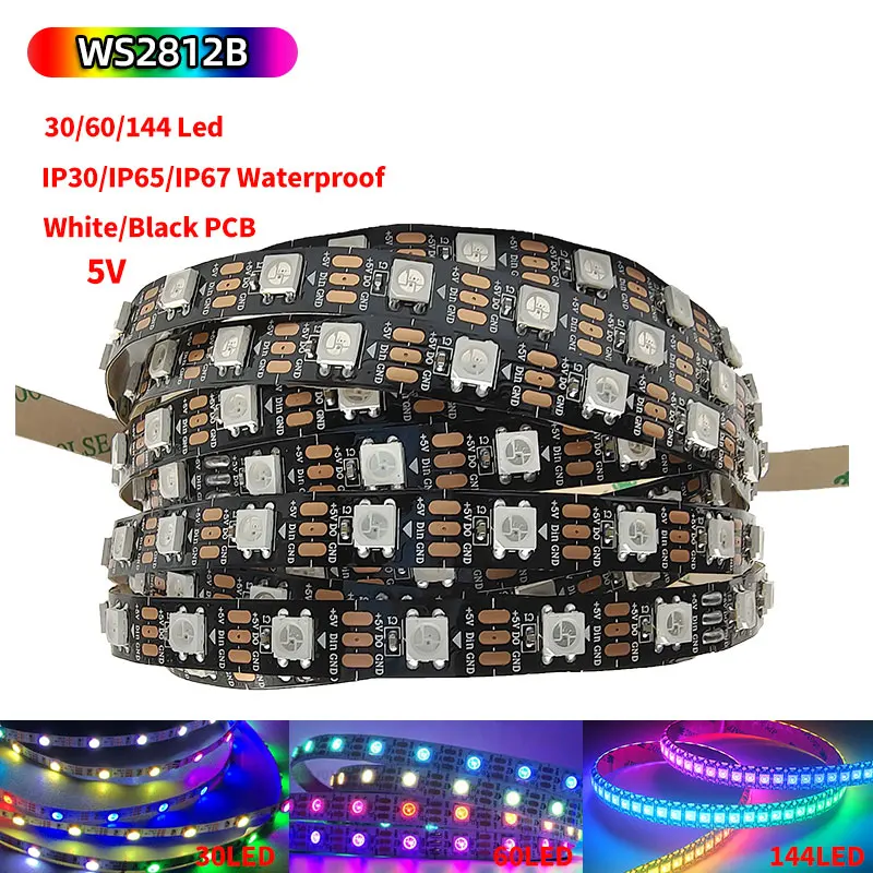 WS2812B IC intelligent LED Pixel Strip 5050 Full Color RGB 5m IP30/IP65 ...