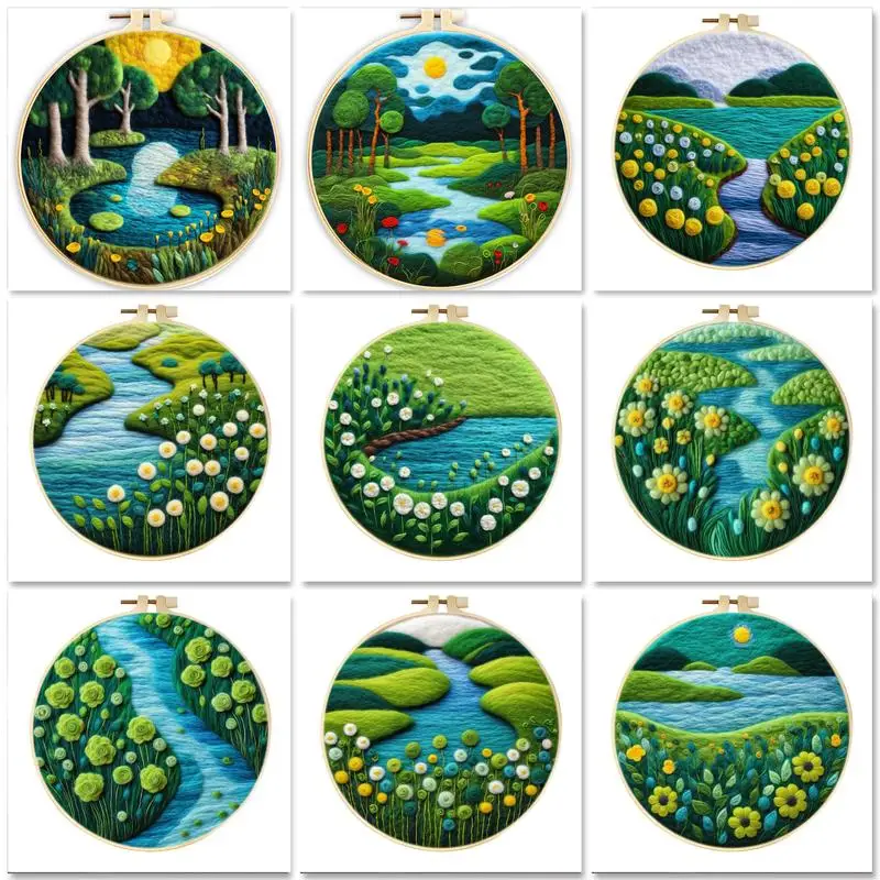 GATYZTORY DIY Wool Felting Painting With Embroidery Kit Stream ...